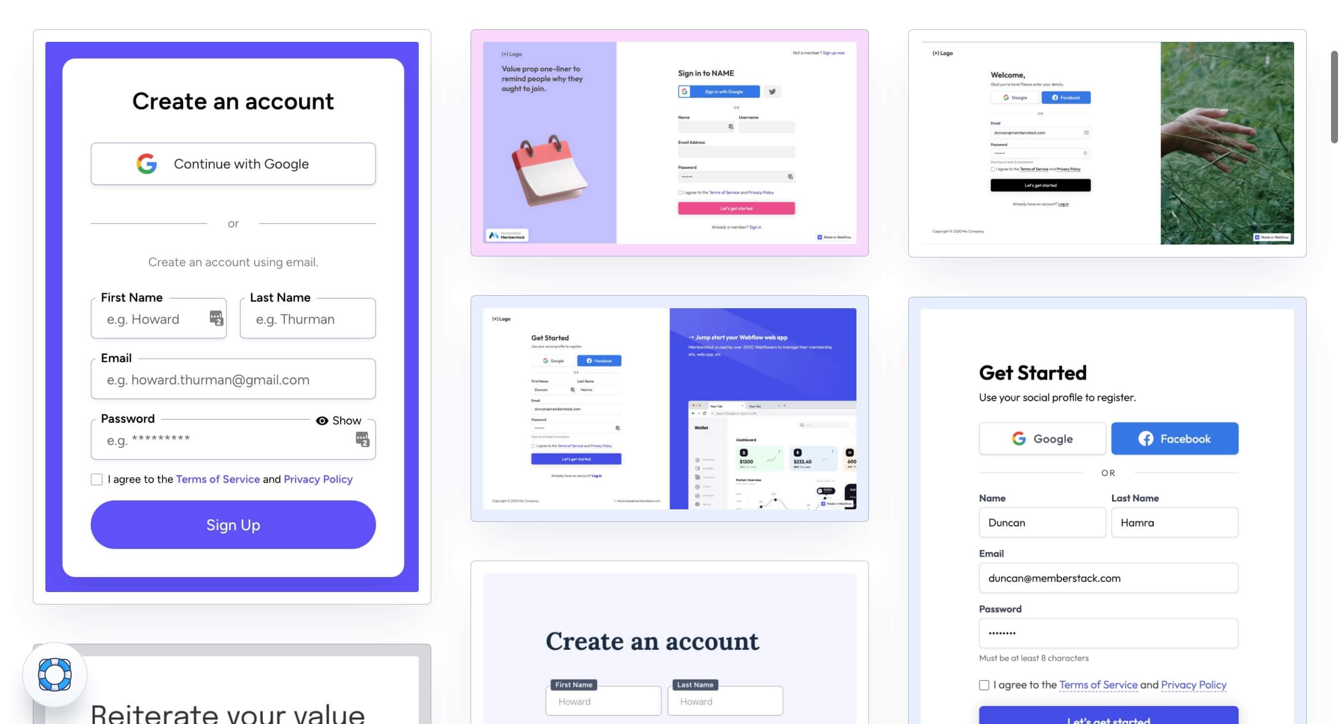 Free Webflow Signup Components | Copy & Paste